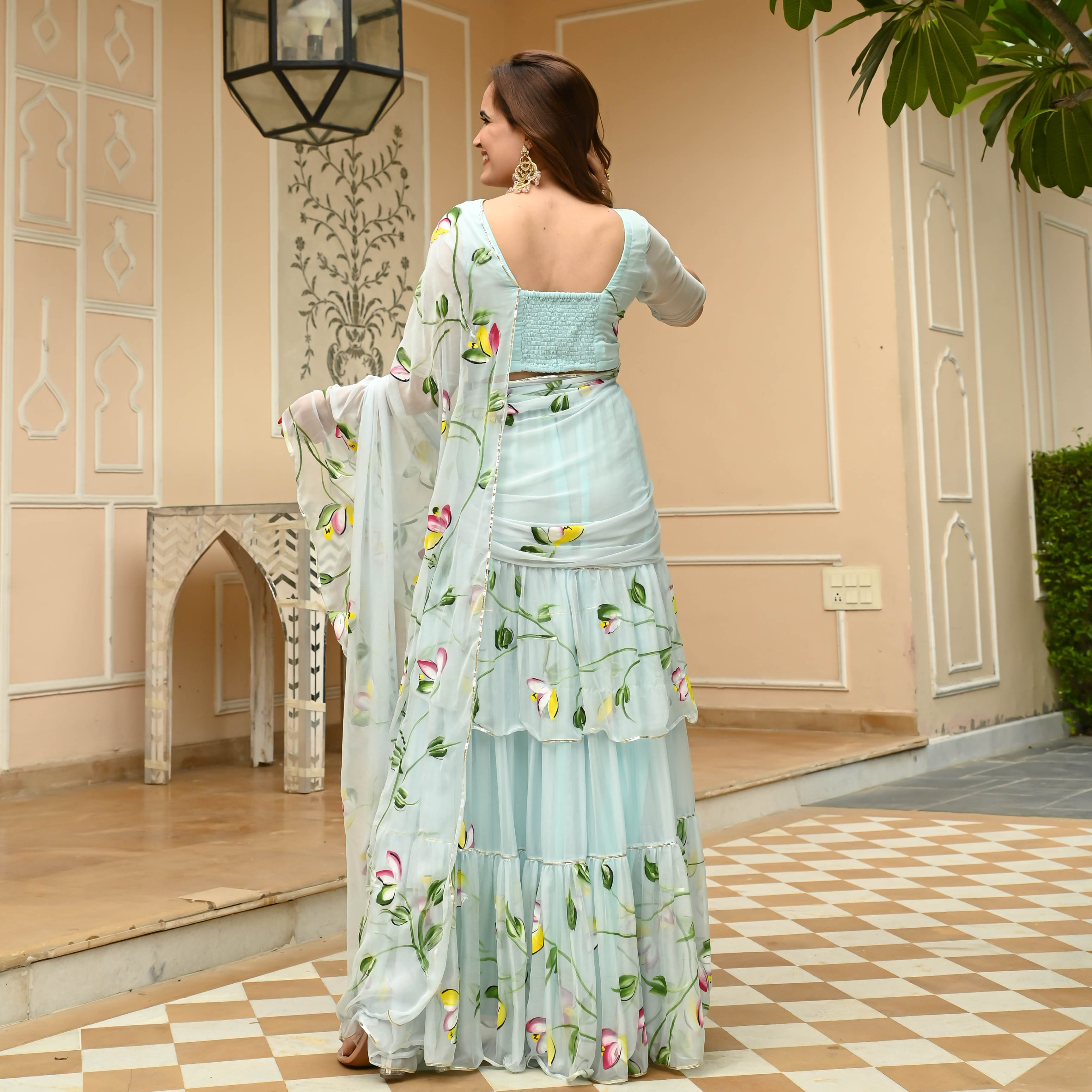 Blue Blush Draped Saree with Blouse – SANSKRUTI